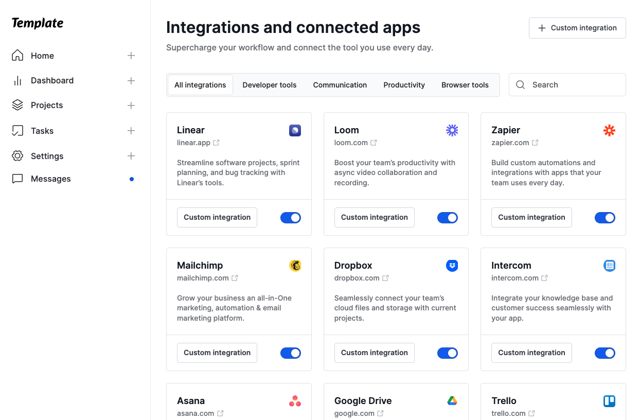 Integration Dashboard Template | Webflow Template